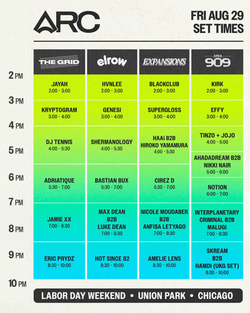 SET TIMES | ARC Music Festival